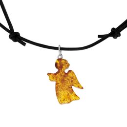 Kette mit Anh&auml;nger OSTSEE-SCHMUCK "OSTSEE-SCHMUCK Kette mit Anh&auml;nger Engel - Lederband", braun, Halsketten, Damen, variabel, Bernstein, L: 38 45 50 60 70