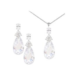 Schmuckset Firetti "Multipack Schmuck Geschenk Silber 925 Halskette Ohrstecker Tropfen", silber (silberfarben, kristallweiß, kristallweiß), Schmuck_Sets, Damen, Silber 925 (Sterlingsilber), mit Zirkonia (synth.)
