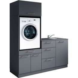 Mehrzweckschrank-Set LAUNDREEZY "Laundreezy, 4-tlg. Mehrzweckschrank-Set B/H/T 168/200/68 cm", anthrazit matt, B:168cm H:200cm T:68cm, Holzwerkstoff, Kastenmöbel-Sets, Breite 168 cm, Soft-Close-Funktion für Türen