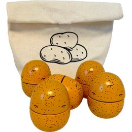 Spiellebensmittel Tanner "Holzkartoffeln zum Schneiden im schönen Baumwollsäckchen", bunt, Kaufladensortimente, Kinder, FSC - schützt Wald