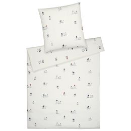 Bettwäsche Elegante "Pinguin Party", schneeweiß, B/L: 135cm x 200cm, 1 Stk., 1 Stk., Flanell, B/L: 80cm x 80cm, 2 Stk., Flanell, Obermaterial: 100% Baumwolle, Bettwäsche, angenehmes Hautgefühl