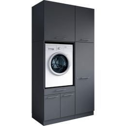 Mehrzweckschrank-Set LAUNDREEZY "Laundreezy, 4-tlg. Mehrzweckschrank-Set B/H/T 118/238/68 cm", anthrazit matt, B:118cm H:238cm T:68cm, Holzwerkstoff, Kastenmöbel-Sets, Breite 118 cm, Soft-Close-Funktion für Türen