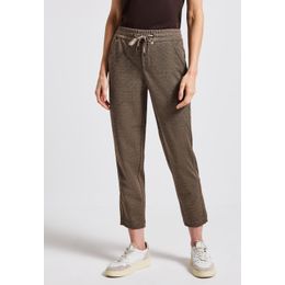 Jogger Pants Street One, Damen, Gr. 46, Länge 28, braun (bark braun), Stoff, 70% Polyester, 24% Viskose, 3% Elasthan, 3% Polyamid, gestreift, loose fit knöchelfrei, Hosen, Middle Waist