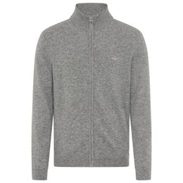 Strickjacke Gant "EXTRAFINE LAMBSWOOL ZIP CARDIGAN", Herren, Gr. L, dunkelgrau melange, Strick, Obermaterial: 90% Wolle, 10% Polyamid, normal hüftlang, Rippstrickbündchen, Strickjacken, mit Logostickerei