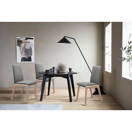 Polsterstuhl stressless "Laurel", grau (wild dove batick, eiche natur), B:57cm H:92cm T:59cm, Leder BATICK: BATICK ist ein leicht korrigiertes, durchgefärbtes und genarbtes Möbelleder, bei dem die meisten Unebenheiten und Spuren in der Regel entfernt wurden., Stühle, Low Back, Größe L, mit abgerundeten Beinen in Eiche natur