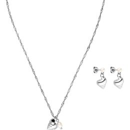 Ohrring und Ketten Set PURELEI "Schmuck Geschenk Edelstahl Mahina Club Seashore, 2404-MC-Seashore", silber (edelstahlfarben, weiß), Schmuck_Sets, Damen, Edelstahl, Perlen, glitzernd, glänzend, mit Süßwasserzuchtperle