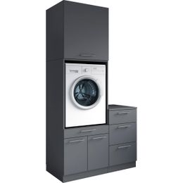 Mehrzweckschrank-Set LAUNDREEZY "Laundreezy, 3-tlg. Mehrzweckschrank-Set B/H/T 118/238/68 cm", anthrazit matt, B:118cm H:238cm T:68cm, Holzwerkstoff, Kastenmöbel-Sets, Breite 118 cm, Soft-Close-Funktion für Türen