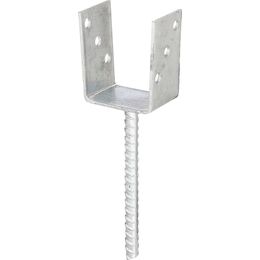 U-Pfostenträger Alberts, grau (feuerverzinkt), B:8,1cm T:6cm, Stahl, Bodenanker, feuerverzinkt, lichte Breite 81 mm, Länge Betonanker 200 mm