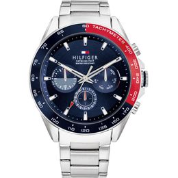 Multifunktionsuhr Tommy Hilfiger "OWEN", silber (silberfarben, dunkelblau), Armbanduhren, Herren, Quarzuhr, Armbanduhr, Herrenuhr, Datum, Edelstahlarmband