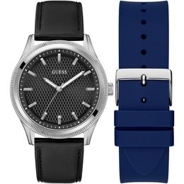 Quarzuhr Guess "DEX", schwarz, Armbanduhren, Herren, Armbanduhr, Herrenuhr, Silikonarmband, Lederarmband, Mineralglas