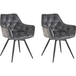 Esszimmerstuhl Hela "Mara", grau (grau, schwarz), B:59cm H:83cm T:62cm, Metall, Polyester, Stoff, Stühle, Drehstuhl, Teddy Bezug, Webstoff oder Samtvelours