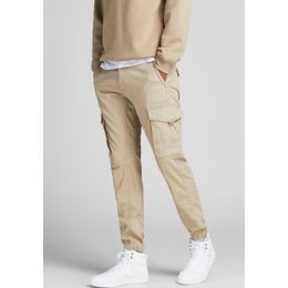 Jack & Jones Cargohose JACK & JONES "PAUL FLAKE", Herren, Gr. 30, Länge 32, braun (crockery), Web, Obermaterial: 98% Baumwolle, 2% Elasthan, unifarben, bequem normal, Hosen