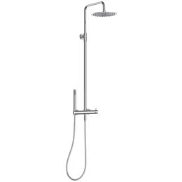 Stangenbrause-Set MARWELL "Classico", silber (chrome), H:118cm T:7cm, Edelstahl, Brausegarnituren, Edelstahl Regendusche, 88-118x20cm, mit höhenverstellbarer Duschstange
