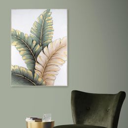 Leinwandbild Art for the home "Blatter Neutral", farbe bild(er): bunt, B:70cm H:100cm T:3,5cm Ø:3,5cm, Bilder, Handgemalte Leinwand mit Goldmetallic, Lush leaves neutral - 100x70cm