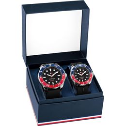 Quarzuhr Tommy Hilfiger "OCEANIC GIFT SET", schwarz, Armbanduhren, Herren, Armbanduhr, Herrenuhr, Kinderuhr, analog, Silikonarmband, Geschenkidee