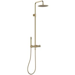 Stangenbrause-Set MARWELL "Classico", gold, H:118cm T:7cm, Edelstahl, Brausegarnituren, Edelstahl Regendusche, 88-118x20cm, mit höhenverstellbarer Duschstange