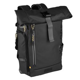 Rucksack Camel Active "Explore", Gr. B/H/T: 36cm x 51cm x 14cm, schwarz, Nylon, bedruckt, beschichtet, clean, unifarben mit Farbeinsätzen, Rucksäcke, wasserabweisendes recyceltes Nylon und reflektierende Reißverschlüsse
