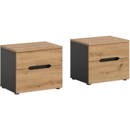 Nachtkommode Home Affaire "REHAT, 2er Set, je 50x37x42 cm, inkl. 2 Schubkästen", grau (basalt grau nb, artisan nb), B:50cm H:42cm T:37cm, Spanplatte, Sideboards, Nachttisch, Kommode, Nachtkonsole, Schubladenkommode