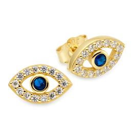 Paar Ohrstecker "Schmuck, Geschenk, Silberohrringe gelbgoldfarben vergoldet", gelbgoldfarben, kristallweiß, blau, kristallweiß, blau, ANISTON JEWELRY & WATCHES, Ohrringe, Damen, Silber 925 (Sterlingsilber), mit Zirkonia (synth.), Spinell (synth.)
