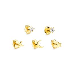 Ohrstecker-Set Bruno Banani "Mulitpack Schmuck Geschenk Silber 925 Ohrschmuckset Stern Mond Kreuz", gold (gelbgoldfarben, kristallweiß, kristallweiß), Ohrringe, Damen, Silber 925 (Sterlingsilber), mit Zirkonia (synth.)