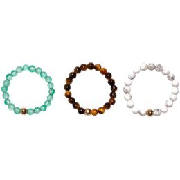 Ring-Set Firetti "Multipack Schmuck Geschenk Damenring Kugel Zugband Edelstein Farbstein", bunt (gelbgoldfarben, weiß, grün, braun), Fingerringe, Damen, 4 g, Messing, 3mm, Made in Germany - mit Edelsteinen
