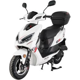 Motorroller Gt Union "Sonic X 45", weiß, schwarz, Motorroller, mit Topcase, 45 km/h, Luftgekühlter Motor, B:68cm H:105cm L:183cm