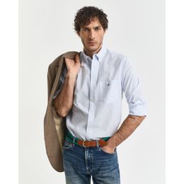 Langarmhemd Gant "REG POPLIN GINGHAM SHIRT", Herren, Gr. M, N-Gr, blau (light blau), Web, Obermaterial: 100% Baumwolle, kariert, regular fit hüftlang, hoch geschlossener Ausschnitt, Manschette mit Knöpfen, Hemden, mit Logostickerei auf der Brust