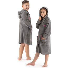 Kinderbademantel Kangaroos "Kira, Ideal für Zuhause, Schwimmbad oder im Urlaub" Gr. 152, grau, L:35, Leichtfrottier, Hausmäntel, modernen, sportliches Design, leuchtenden Akzenten