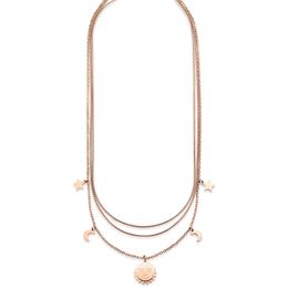 Kette mit Anhänger Bruno Banani "Schmuck Geschenk Halskette Sonne Mond Sterne Layering Look", rosa (roségoldfarben), Halsketten, Damen, Edelstahl, L: 42