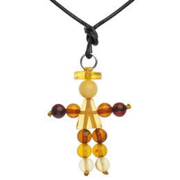 Kette mit Anh&auml;nger OSTSEE-SCHMUCK "OSTSEE-SCHMUCK Kette mit Anh&auml;nger Bernsteinm&auml;nnchen - Lederband", braun, Halsketten, Damen, variabel, Bernstein, L: 38 45 50 60 70