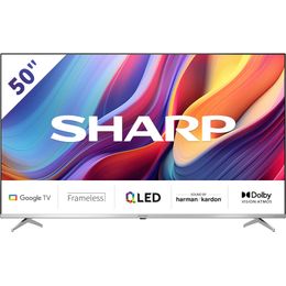 Sharp QLED-Fernseher "Sharp 50GP6265E Quantum Dot Google TV 126 cm (50 Zoll) 4K Ultra HD", Energieeffizienz: G (A-G), silber, 50 ″, Fernseher, Quantum Dot, QLED, Dolby Atmos, Dolby Vision, HDMI 2.1 mit eARC