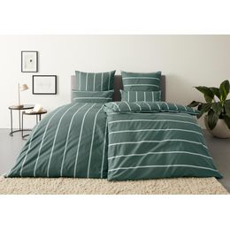 Wendebettwäsche OTTO HOME "MIETTE", grün, B/L: 135cm x 200cm, 1 Stk., 1 Stk., Renforcé, B/L: 80cm x 80cm, 2 Stk., Renforcé, Obermaterial: 100% Baumwolle, Bettwäsche, mit modernen Streifen, Bettwäsche ab Gr. 135x200 cm erhältlich