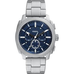 Chronograph Fossil "MACHINE", blau (edelstahlfarben, dunkelblau), Armbanduhren, Herren, Quarzuhr, Armbanduhr, Herrenuhr, Edelstahlarmband, analog