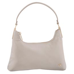 Henkeltasche Calvin Klein Jeans "SATIN NYLON SMALL SHOULDER BAG", Damen, Gr. B/H/T: 25cm x 20cm x 4,5cm, beige, Polyester, unifarben, Taschen, Umhängetasche, Damen Handtasche, Henkeltasche mit CK-Logoemblem