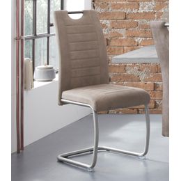 Esszimmerstuhl Hela "Ulla", braun (vintage schlamm, silberfarben), B:43cm H:98cm T:59cm, 100% Polyester, Stühle, Schwingstuhl, 2 oder 4 Stück