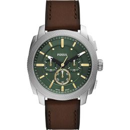 Chronograph Fossil "MACHINE", braun (braun, grün), Armbanduhren, Herren, Quarzuhr, Armbanduhr, Herrenuhr, Lederarmband, analog