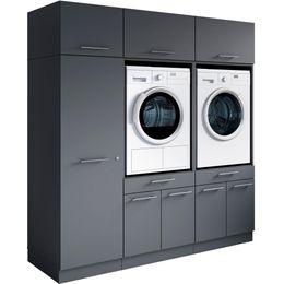 Mehrzweckschrank-Set LAUNDREEZY "Laundreezy, 6-tlg. Mehrzweckschrank-Set B/H/T 186/200/68 cm", anthrazit matt, B:186cm H:200cm T:68cm, Holzwerkstoff, Kastenmöbel-Sets, Breite 186 cm, Soft-Close-Funktion für Türen