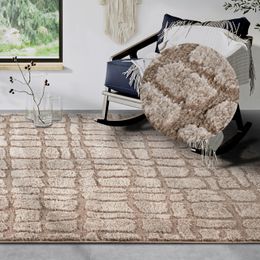 Designteppich ELLE DECORATION "Artistique", beige, B:120cm H:18mm L:170cm, Polyester, Teppiche, Hochflor, Shaggy, Läufer, weich, Langflor, modern, Hoch Tief Effekt