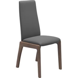Polsterstuhl stressless "Laurel", grau (grau batick, walnuss), B:57cm H:105cm T:60cm, Leder BATICK: BATICK ist ein leicht korrigiertes, durchgefärbtes und genarbtes Möbelleder, bei dem die meisten Unebenheiten und Spuren in der Regel entfernt wurden., Stühle, High Back, Größe M, mit abgerundeten Beinen in Walnuss