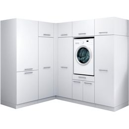 Mehrzweckschrank-Set LAUNDREEZY "Laundreezy, 9-tlg. Mehrzweckschrank-Set B/H/T 218/200/68 cm", weiß matt, B:218cm H:200cm T:68cm, Holzwerkstoff, Kastenmöbel-Sets, Breite 218 cm, Soft-Close-Funktion für Türen