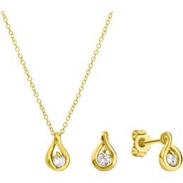 Ohrring und Ketten Set Firetti "Multipack Schmuck Geschenk Silber 925 Halskette Ohrstecker Tropfen", gold (gelbgoldfarben, kristallweiß, kristallweiß), Schmuck_Sets, Silber 925 (Sterlingsilber), mit Zirkonia (synth.)