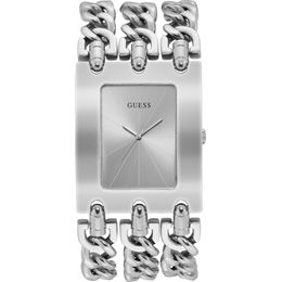 Quarzuhr Guess "HEAVY METAL", silber (silberfarben), Armbanduhren, Damen, Armbanduhr, Damenuhr, Armband Kettengliederung