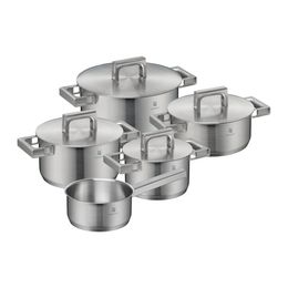 Topf-Set WMF "Ultimate Cool+ Induktion, Kochtopf Set mit Edelstahldeckel", grau (edelstahl), Töpfe, Induktionstöpfe Set unbeschichtet, wärmereduzierende Cool+ Griffe