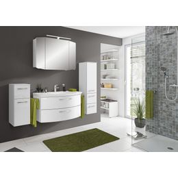 Badezimmer-Set SAPHIR "Cassca Sprint 4-teilig Mineralmarmor-Waschtisch mit LED-Spiegelschrank", weiß (weiß hochglanz, weiß glanz), B:161cm H:200cm T:50,5cm, Spanplatte, Kastenmöbel-Sets, Midischrank, Unterschrank, inkl. Türdämpfer, 5 Türen, 5 Schubladen