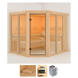 Sauna Karibu "Anike 3", beige (naturbelassen), Saunaofen, integrierte Steuerung, 9 kW, Saunen, 9-kW-Ofen mit integrierter Steuerung