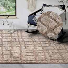 Designteppich ELLE DECORATION "Artistique", beige, B:80cm H:18mm L:120cm, Polyester, Teppiche, Hochflor, Shaggy, Läufer, weich, Langflor, modern, Hoch Tief Effekt