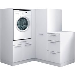 Mehrzweckschrank-Set LAUNDREEZY "Laundreezy, 3-tlg. Mehrzweckschrank-Set B/H/T 150/162/68 cm", weiß matt, B:150cm H:162cm T:68cm, Holzwerkstoff, Kastenmöbel-Sets, Breite 150 cm, Soft-Close-Funktion für Türen