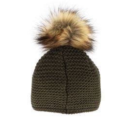 Bommelmütze CAPO, Damen, grün (olive), Strick;Chemische Reinigung, schonender Prozess;nicht bleiche;nicht bügeln;nicht trocknergeeignet, Wollmischung, unifarben, Mützen, Grobstrick, unifarben, gefüttert