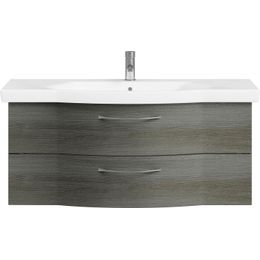 Badmöbel-Set SAPHIR "6005 Sprint Keramik-Waschtisch mit Unterschrank, 122 cm breit", grau (graphit struktur quer nachbildung), B:122cm H:55cm T:51,5cm, Spanplatte, Kastenmöbel-Sets, Waschplatz inkl. Türdämpfer, 2 Schubladen, Waschtisch Set