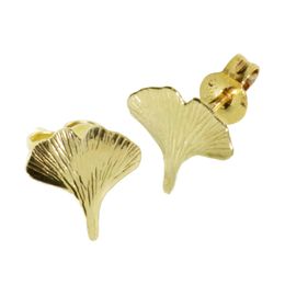 Paar Ohrstecker OSTSEE-SCHMUCK "OSTSEE-SCHMUCK Ohrstecker Ginkgoblatt Ohrstecker Ginkgoblatt", gelb, Ohrringe, Damen, 10 x 10mm, Gelbgold 333